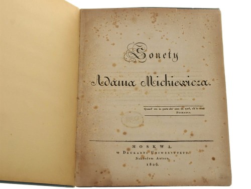 Sonety Adam Mickiewicz [WYDANIE PIERWSZE / Moskwa 1826]"Antykwariat ...