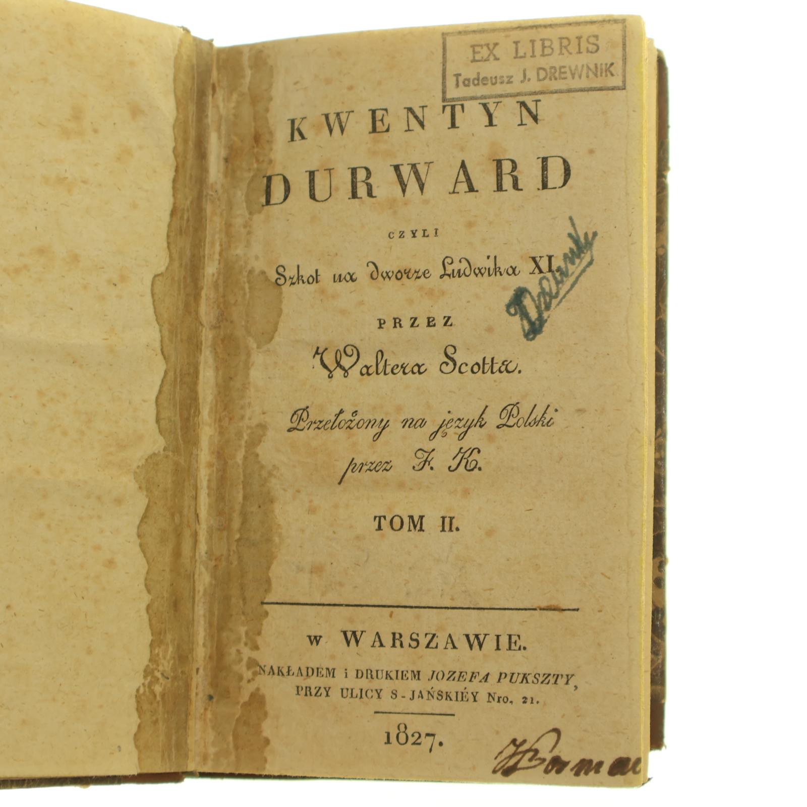 Kwentyn Durward T. II Walter Scott [1827]"Antykwariat Warszawa"